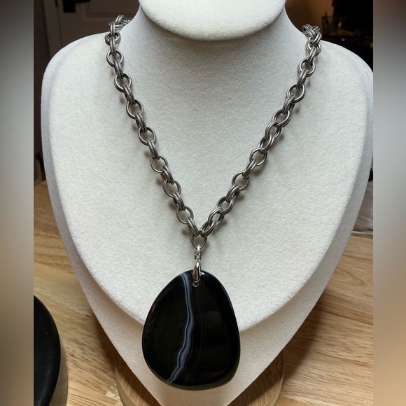 Jewelry | Double Antique Silver Chain With Black Sardonyx Pendant ...
